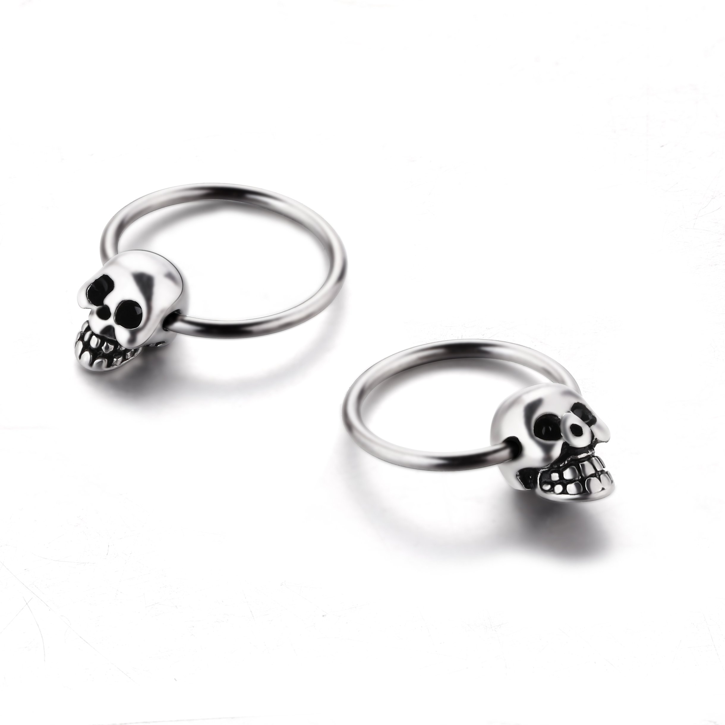 YC_jewelry 16G Stainless Steel Skull Captive Bead Ring Hoops Nose Rings Eyebrow Lip Tragus Ear Belly Body Piercing Jewelry
