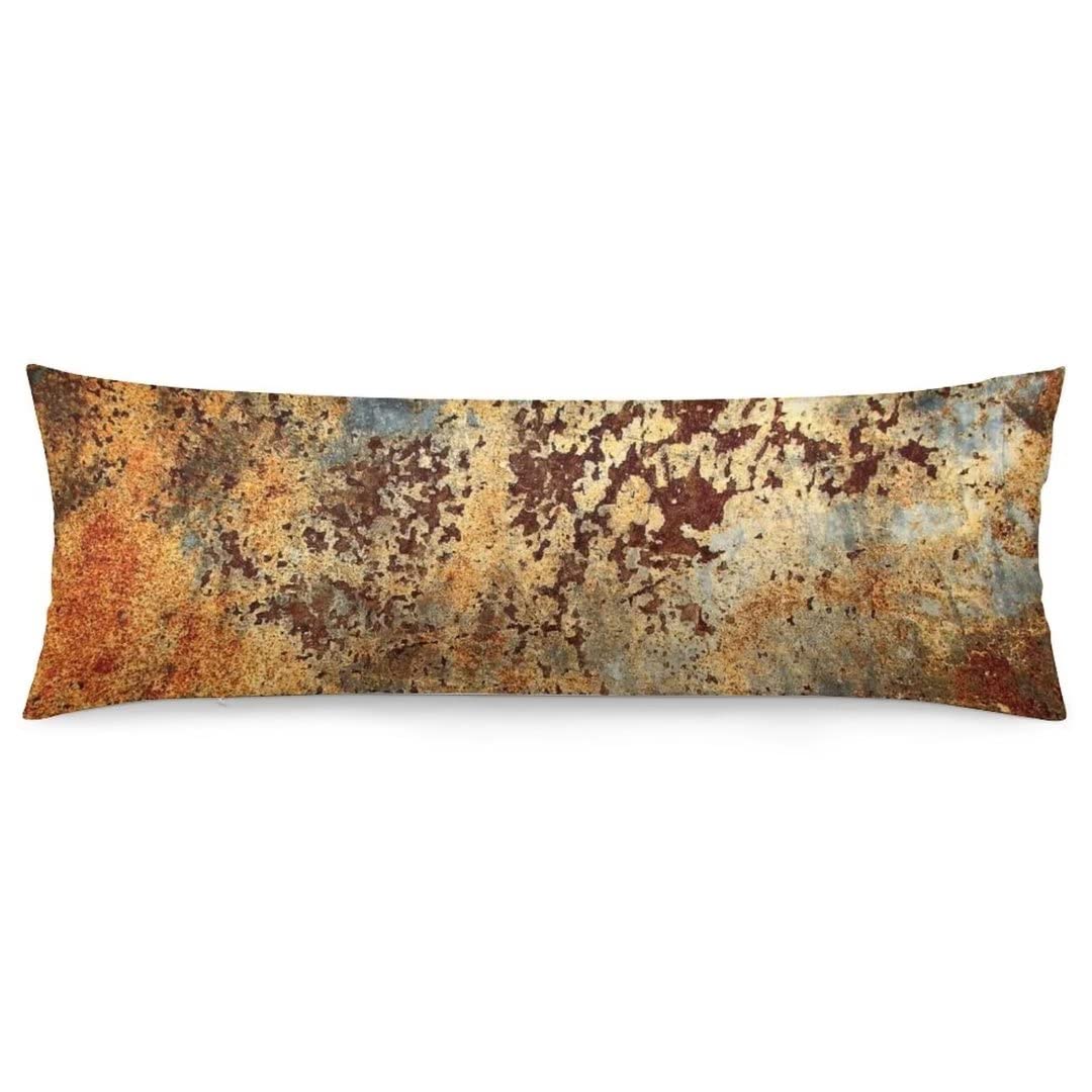 Rustic Body Pillow Cover Brown Metal Steel Abstract Iron Structure Vintage Long Pillow Case with Zipper Decorative Soft Bedding Pillowcase Farmhouse Cushion Pillow Covers for Couch,Bedroom 20"x54"