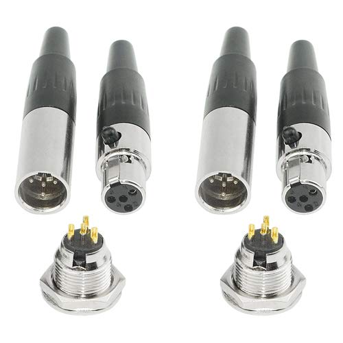 XINGYHENG 4Pcs(2Pairs) Microphone 4 Pin Male Female Head Connector Plug Gold-plated Copper Pin with 2PCS Four-core Metal Wireless Microphone Male Socket Convert for Audio Signal Video Coax