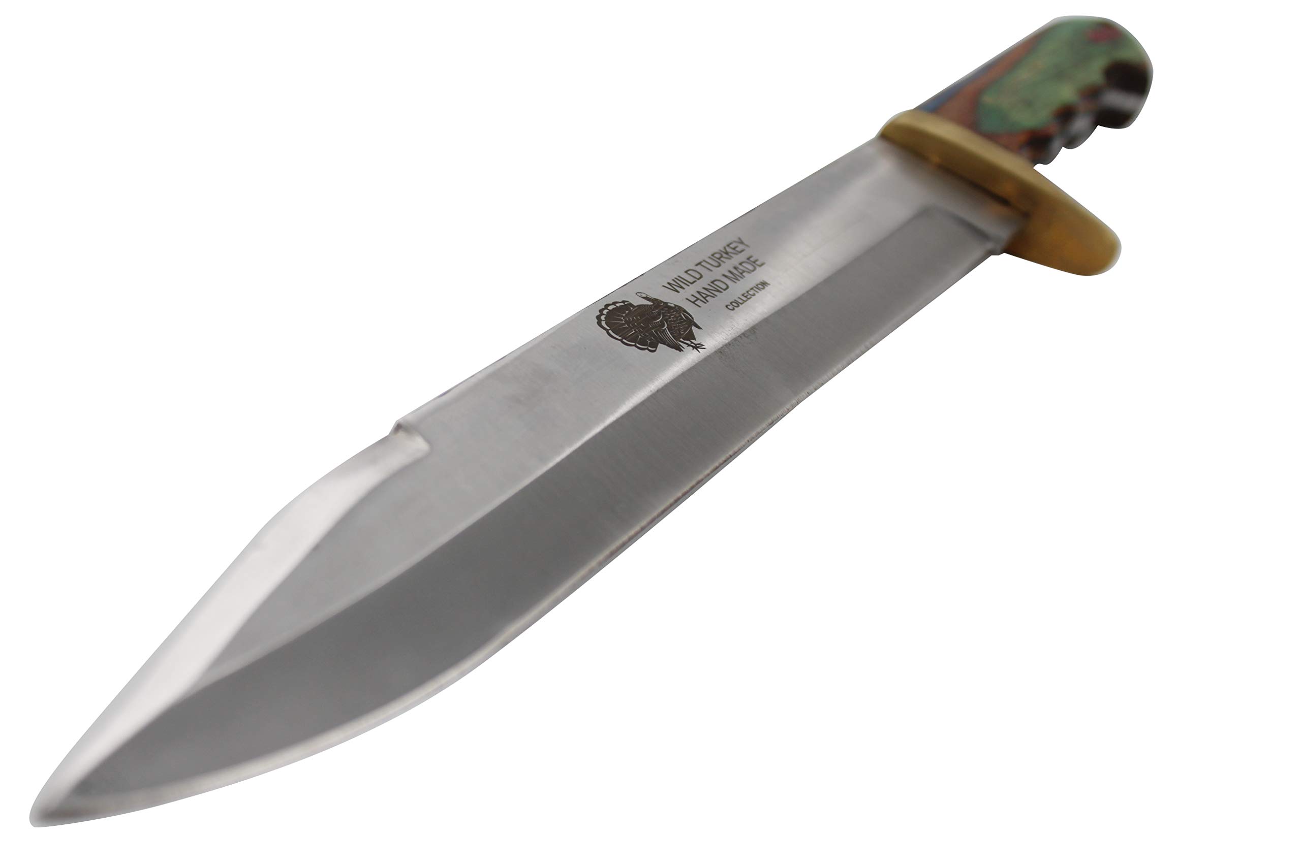 Wild Turkey Handmade Collection 17.25" Fixed Blade Hunting Knife w/Leather Sheath (COLORED WOOD)