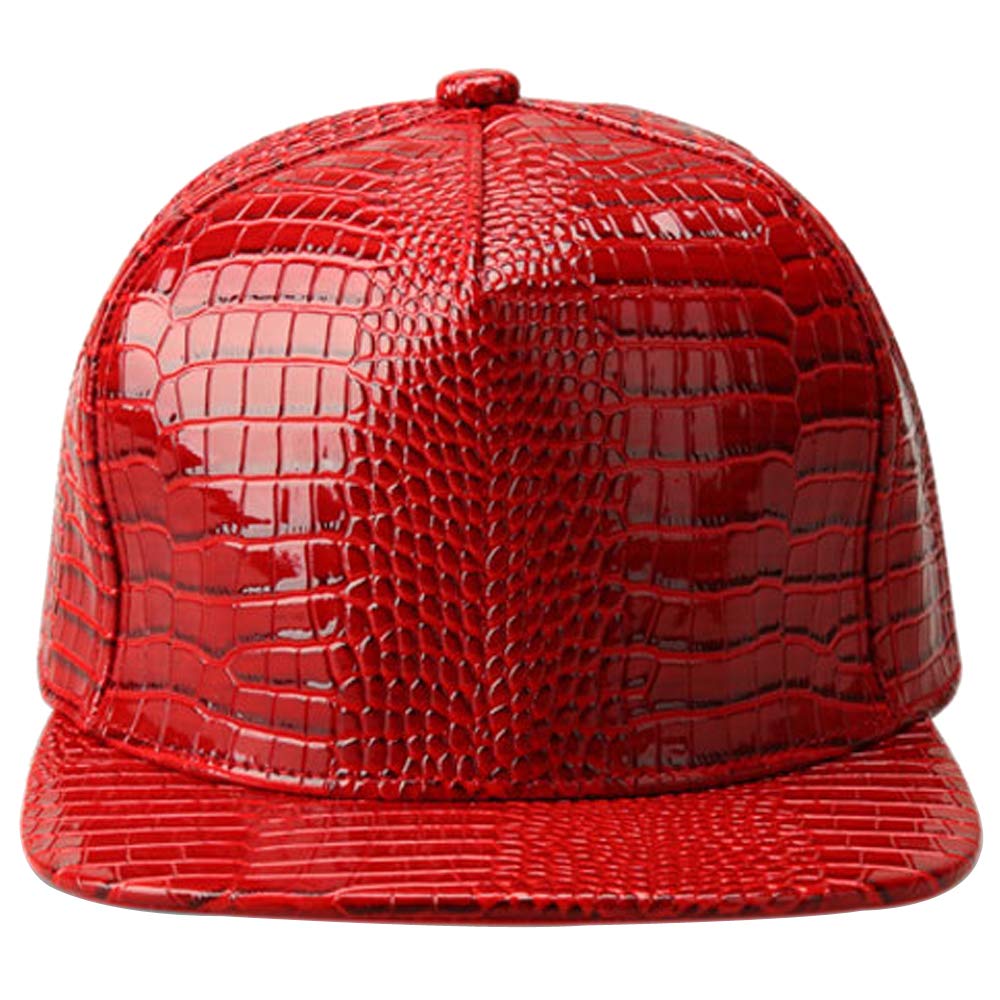 XRDSS Men Women PU Leather Hip-Hop Flat Bill Snapback Hat Crocodile Baseball Caps Red