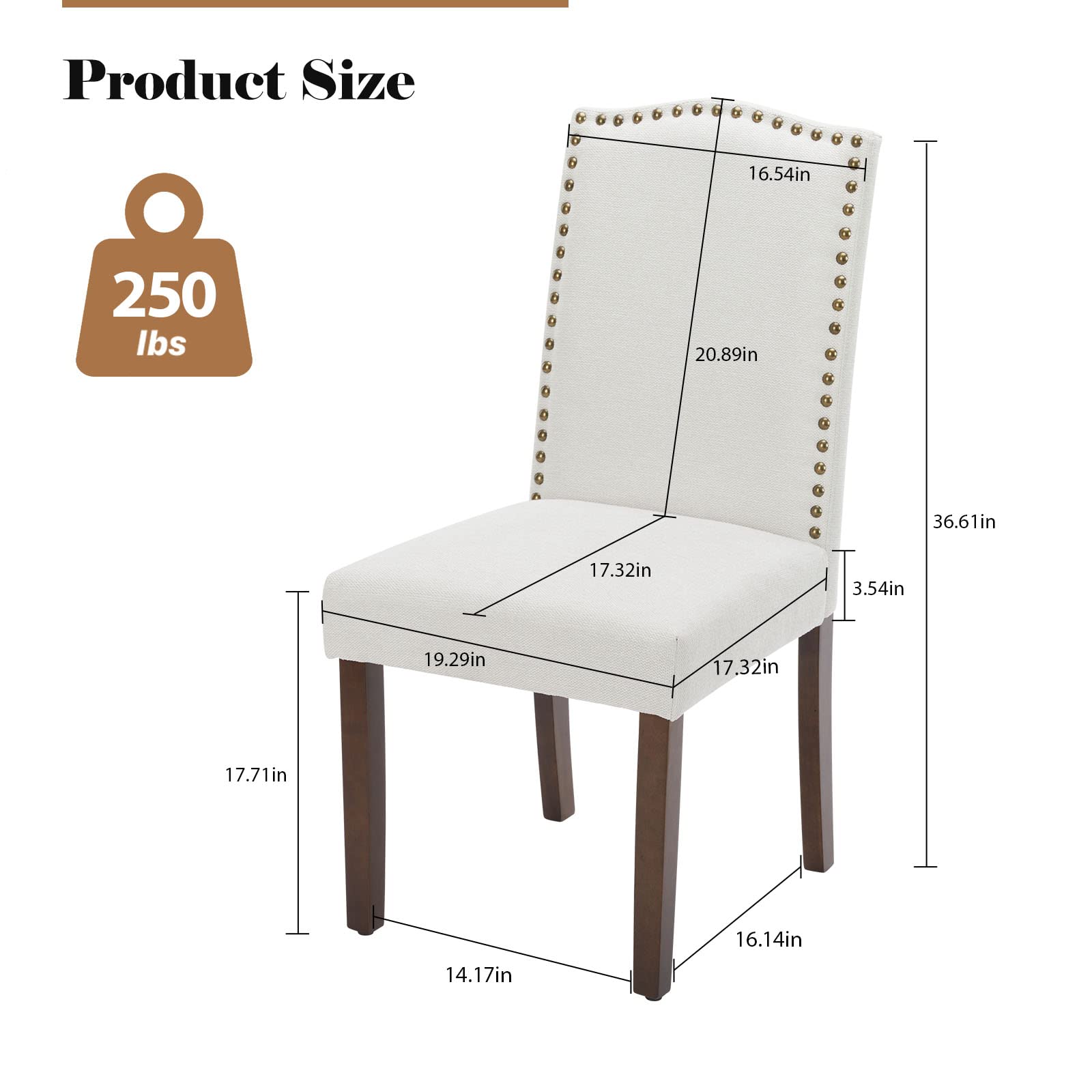 Sweetcrispy Dining Chairs Set of 2, Kitchen Chairs, Modern Upholstered Fabric Dining Room Chair with Nailhead Back and Wood Legs
