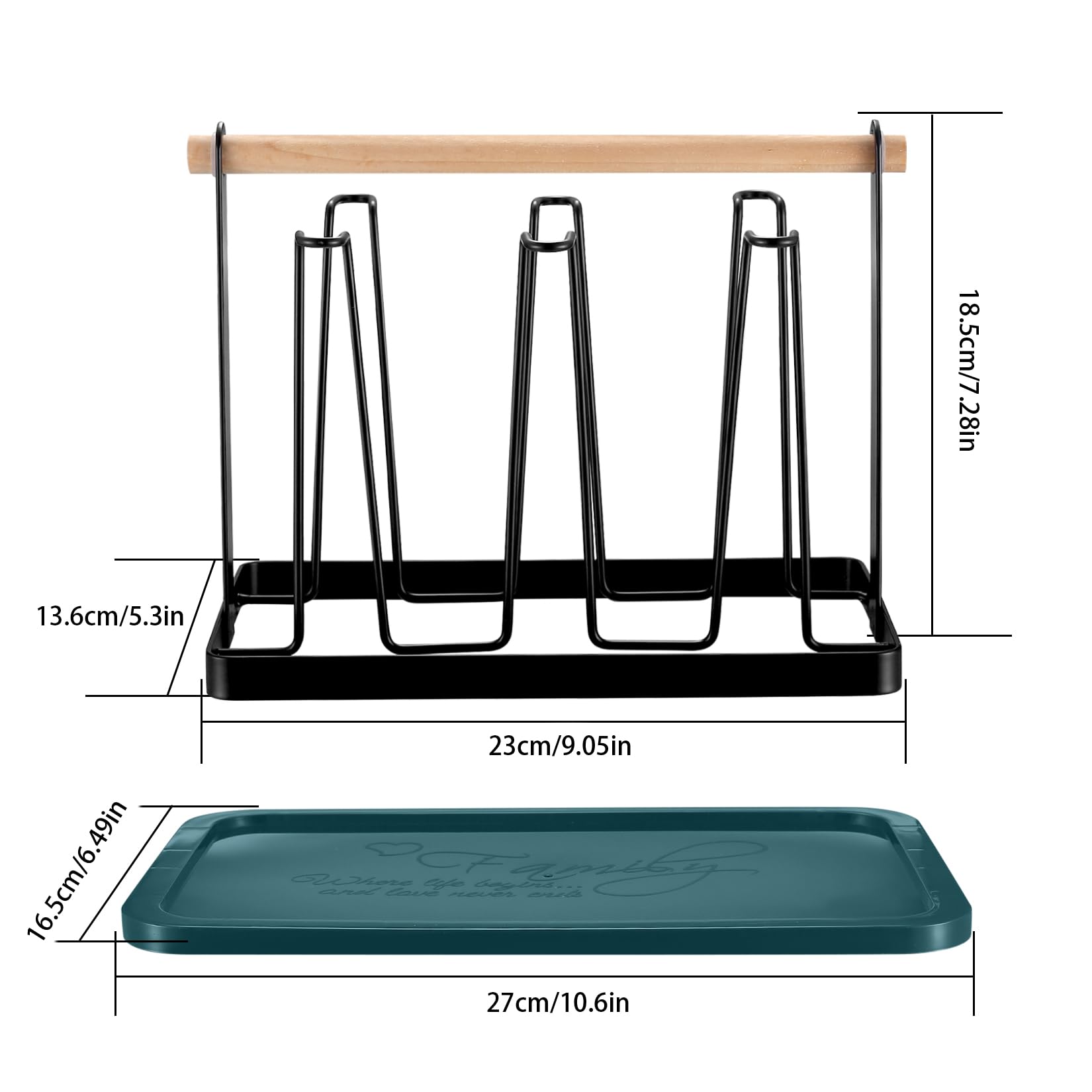 wugongshan Water Bottle Drying Rack, Cup Drying Rack, Coffee Mugs Wine Glass Drying Rack, Tumbler Bottle Drying Drainer Stand with Wood Handle & Removable Draining Tray for Kitchen Countertop