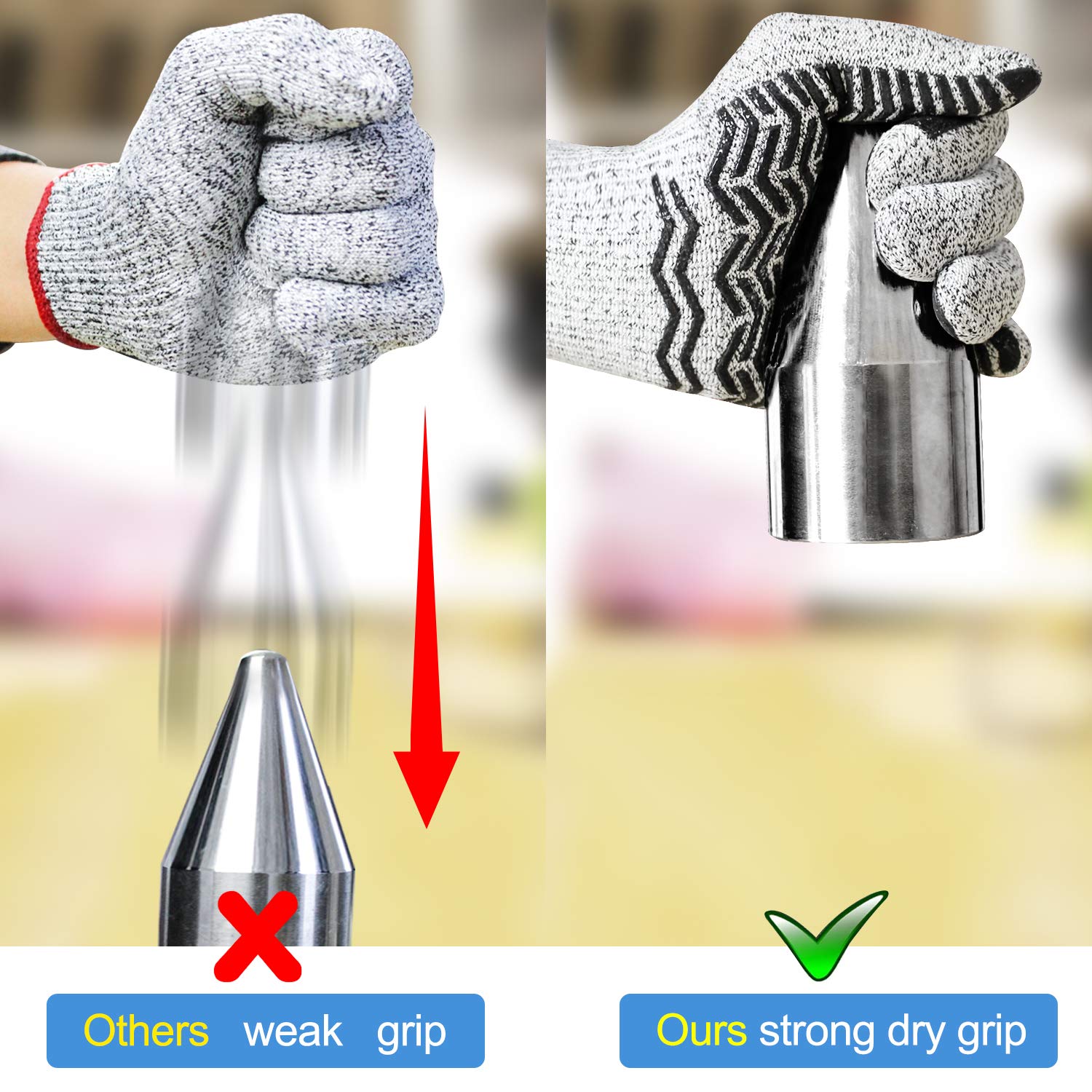 Schwer Level 5 Cut Resistant Cutting Gloves for Wood Carving Rotary Cutting Handling Glass Moving Boxes with Rubber Grip (M)