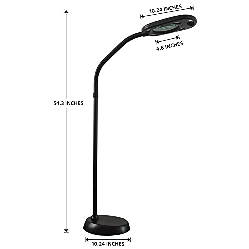 UMPOOL Magnifying Floor Lamp 5X & Bright LED Floor Lamp Hand Free with Adjustable Gooseneck,2-in-1 Magnifier Daylight Work Light for Reading, Repair, Crafts, Sewing etc. (Black)