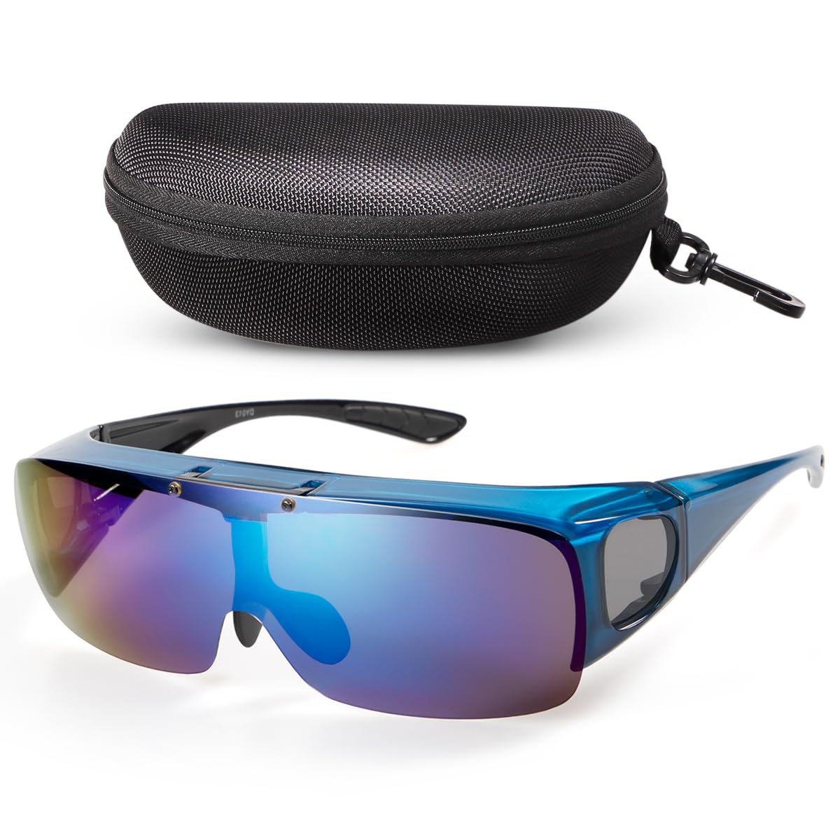 TINHAO Mens Polarized Flip Up Fitover Sunglasses with Mirrored Lenses (Blue, Blue)