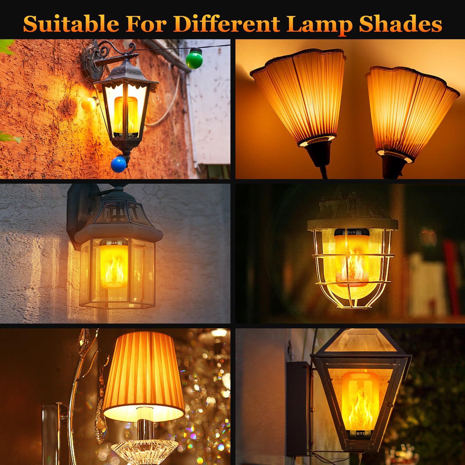 Y- STOP Upgraded LED Flame Light Bulbs, 4 Modes Flickering Light Bulb with Upside Down Effect, E26 Base Fire Bulb for Halloween, Christmas Decorations, Party, Outdoor, Indoor, Home Decor (2 Pack)