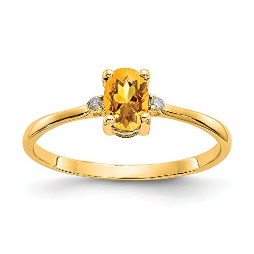 Size - 4 - Solid 14k Yellow Gold Diamond & Simulated Citrine Simulated Birthstone Engagement Wedding Ring (.02 cttw.) (2 to 6mm)