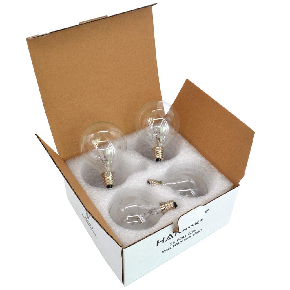 Wax Warmer Bulbs,25 Watt G50 Bulbs for Full Size Scentsy Warmers,G16.5 Globe E12 Incandescent Candelabra Base Clear Light Bulbs for Wax Warmer,1.97 Inches,Long Last Lifespan 4 Pack