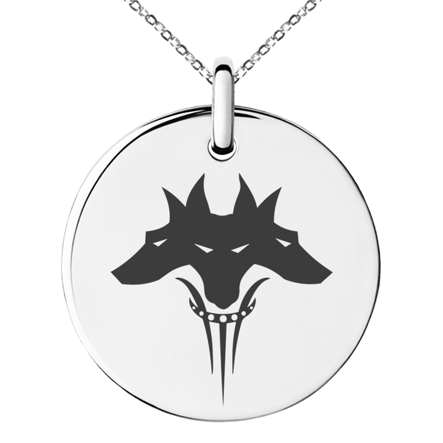 Tioneer Stainless Steel Greek Mythology Cerberus Symbol Small Medallion Circle Charm Pendant Necklace