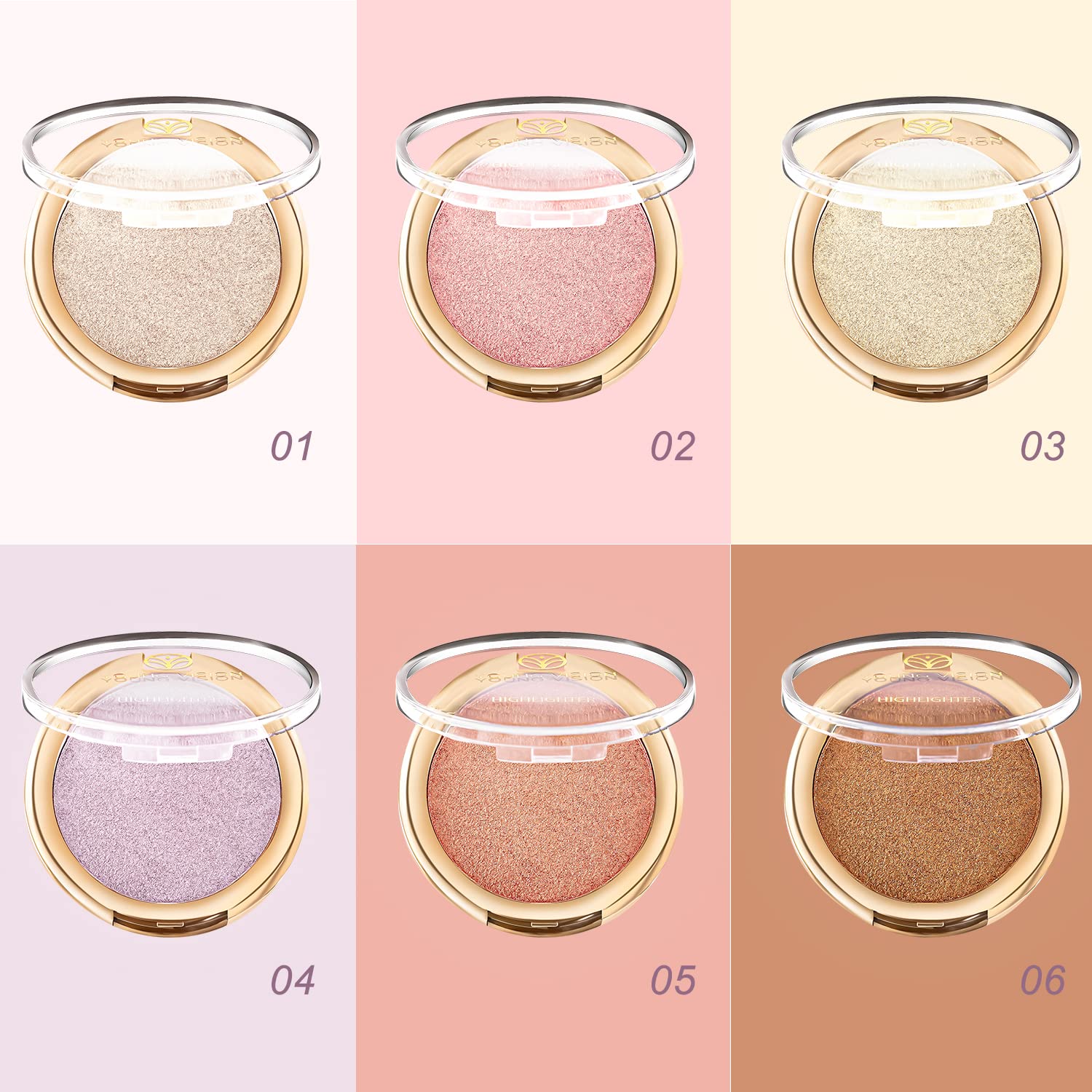 YOUNG VISION Baked Highlighter Powder Palette, Sheer Pearl Shimmer Shades for Face Highlighter Makeup, Highly Pigmented Iluminadores de Maquillaje, 0.19 Oz(Pack of 1)