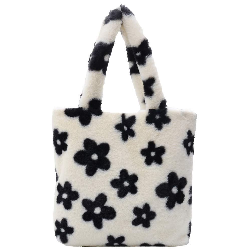 Women Fluffy Flower Pattern Plush Shoulder Bag Handbag Wallet for Autumn Winter