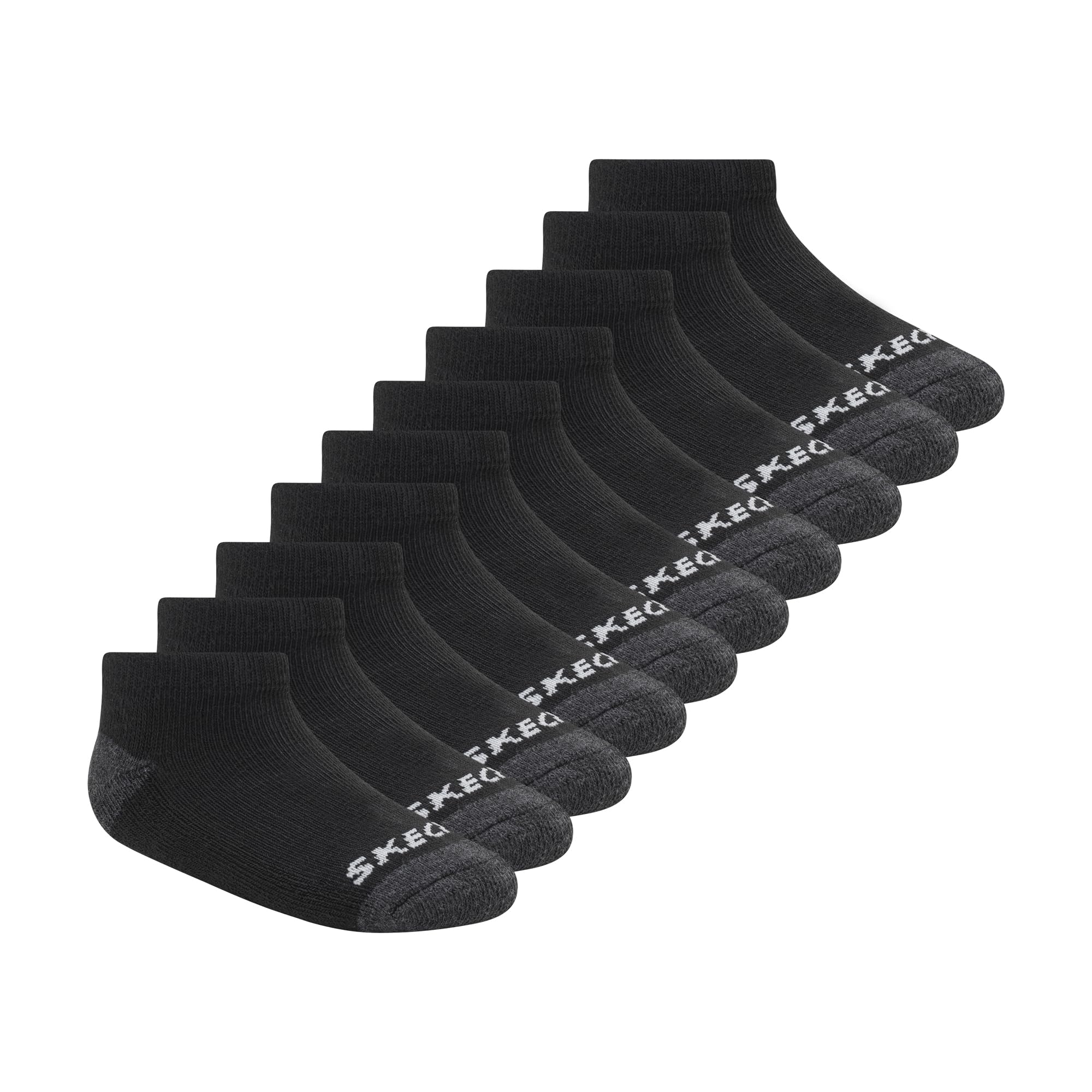 Skechers Kids Boys' Little 10 Pack No Show Socks, Black, 5-6.5