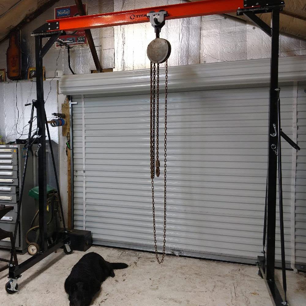 Titan Attachments 0.5 Ton Adjustable Steel Gantry Crane, Portable Shop Lift Hoist, Frame Only, Rated 1,000 LB