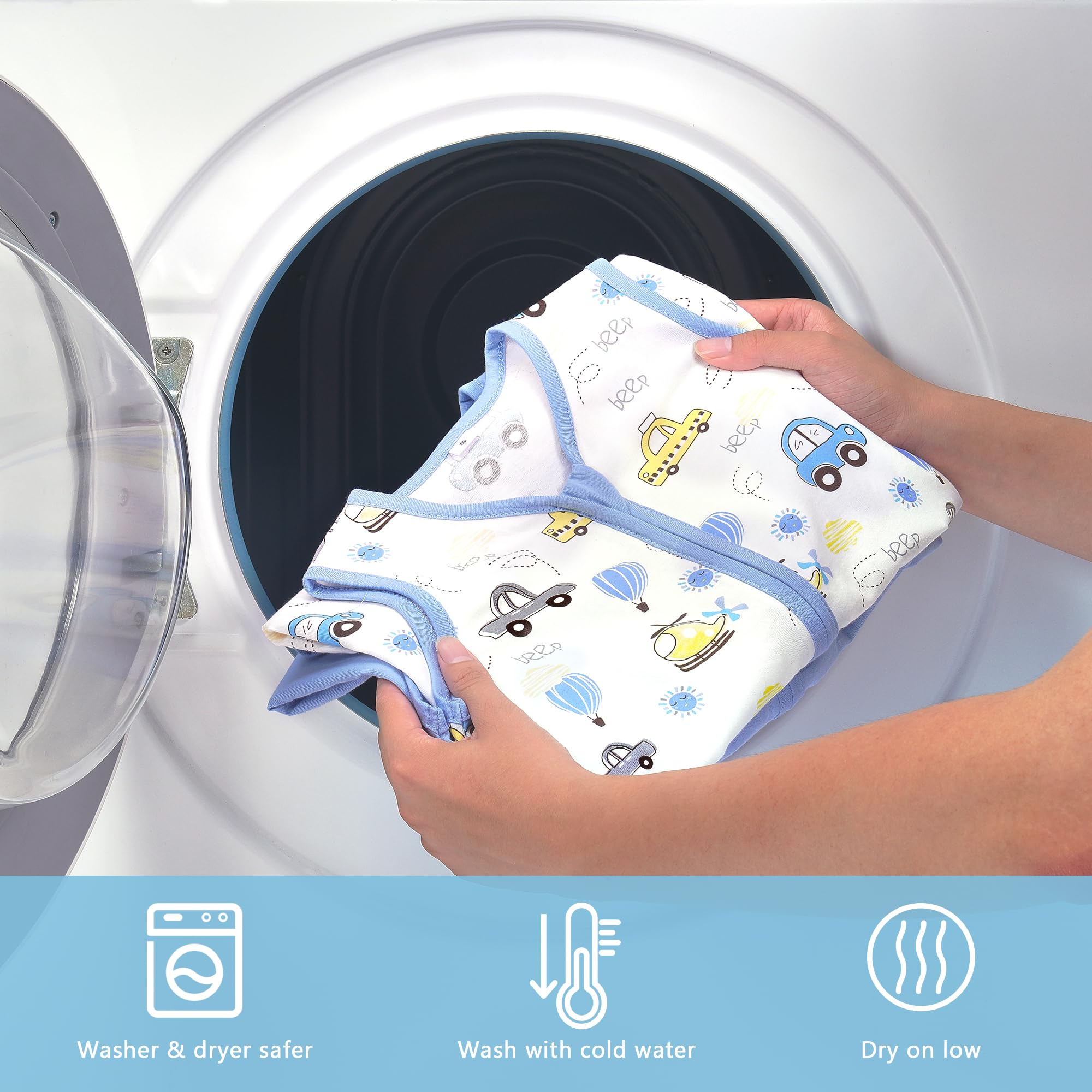 TILLYOU Organic Cotton Sleep Sack - Premium Wearable Blanket for Baby, Soft and Safe Design for a Cozy Sleeping Experience, 2-Pack for Infants 6-12 Months, Blue car & Blue