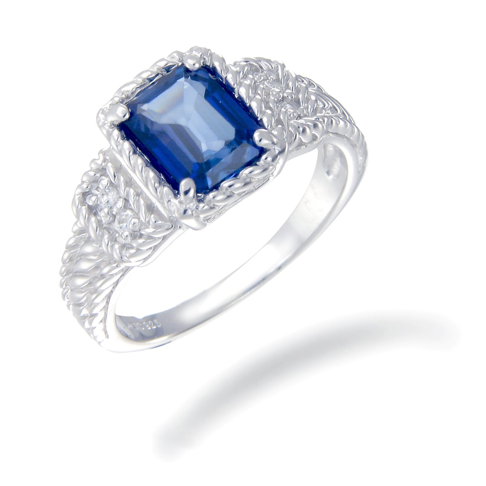 VIR JEWELS 1 cttw Created Blue Sapphire Ring Emerald Cut .925 Sterling Silver Ring Size 7
