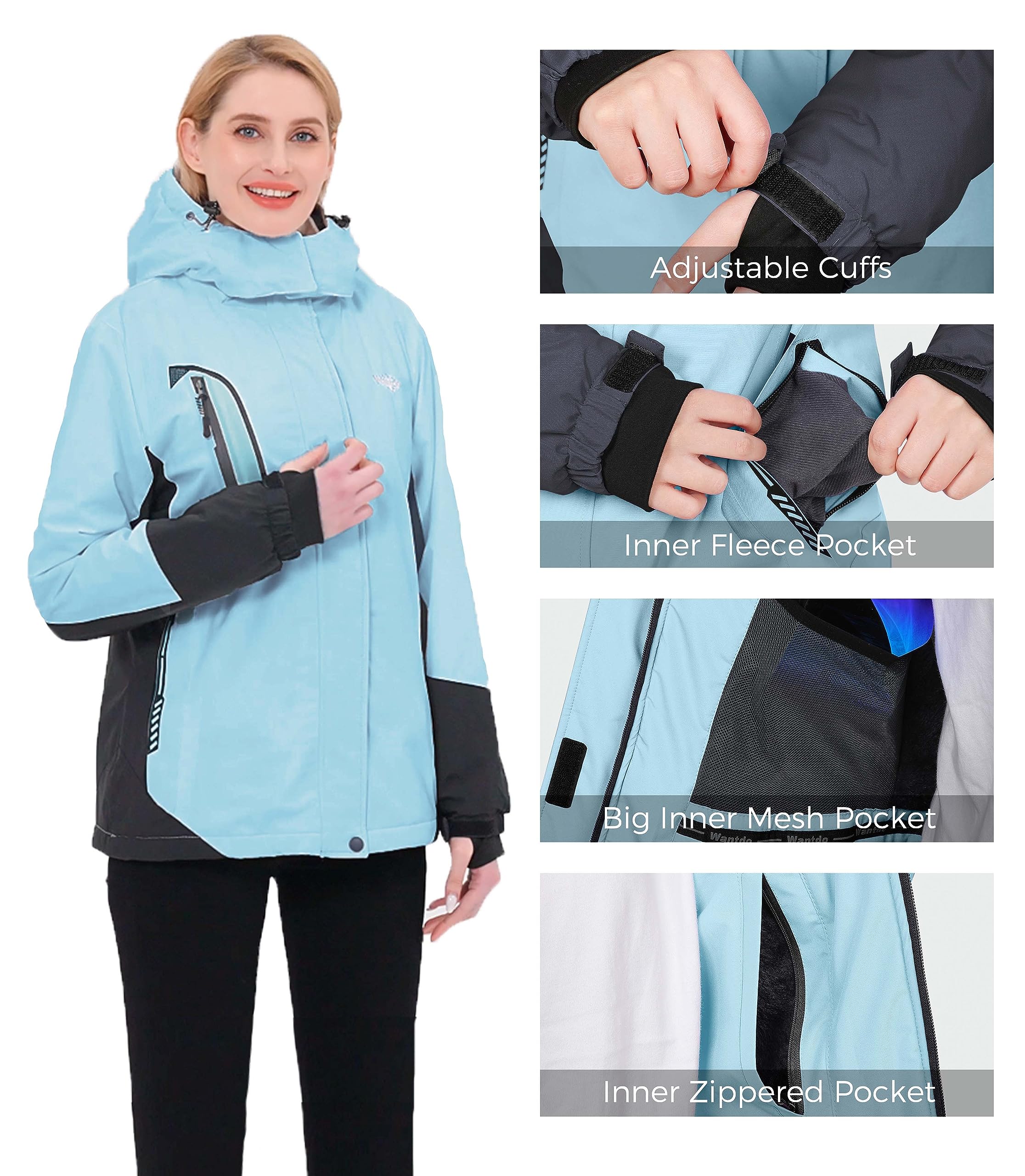 wantdo Women's Mountain Winter Snowboard Coat Waterproof Ski Jacket Pale Blue L