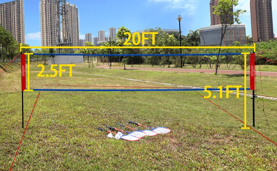 Zdgao Badminton Sets for Backyards with Net | Portable Badminton Net with Winch System, Aluminum Badminton Rackets Set of 4, 3 Nylon Shuttlecocks, Boundary Line and Durable Carrying Bag (Red & Blue)