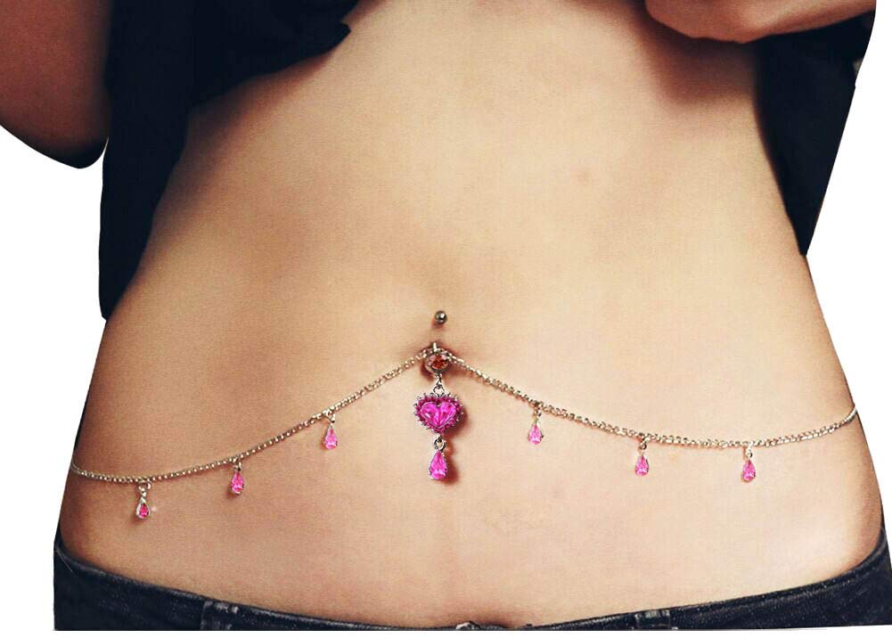 Women Sexy Rhinestone Piercing Navel Chain Jewelry Surgical Steel Belly Button Waist Chain Navel Piercing Ring Body Jewelry