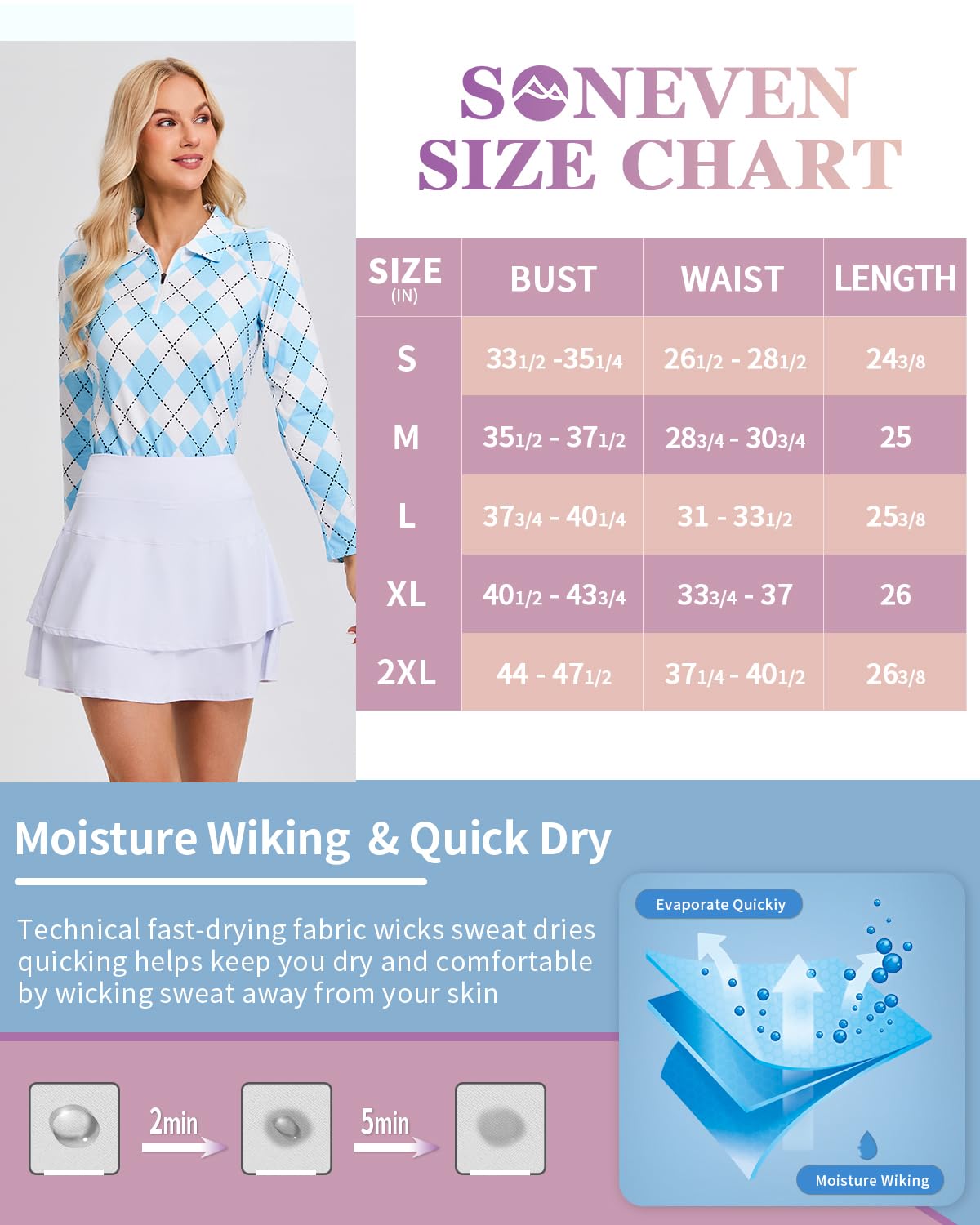 Women Long Sleeve Moisture Wicking Sport Golf Polo Shirt Tops(Blue Plaid,S