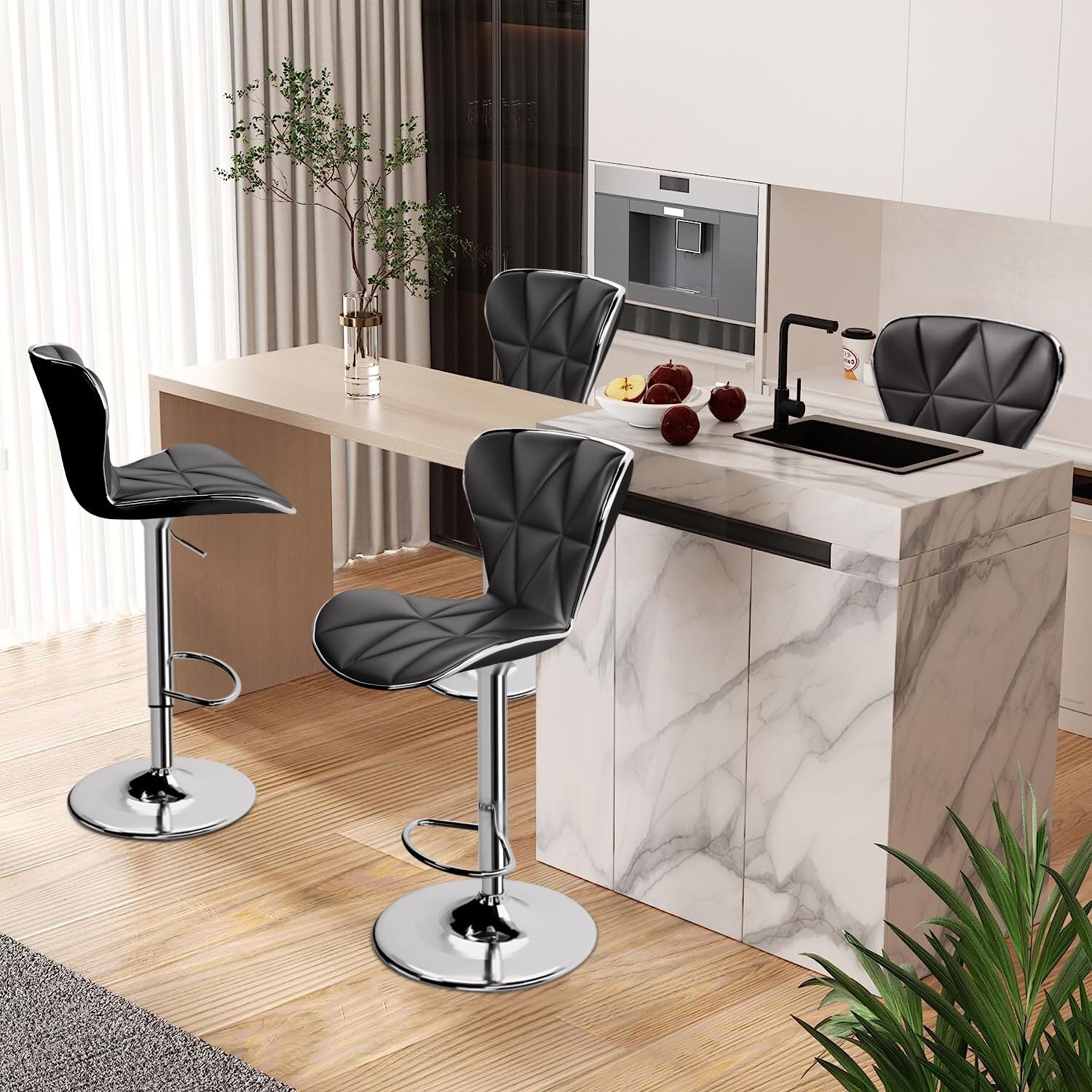 VATROS Bar Stools Set of 2, Swivel Adjustable Counter Height Barstools with Back and PU Leather, Bar Stools for Kitchen Counter/Dining Room/Office-Grey