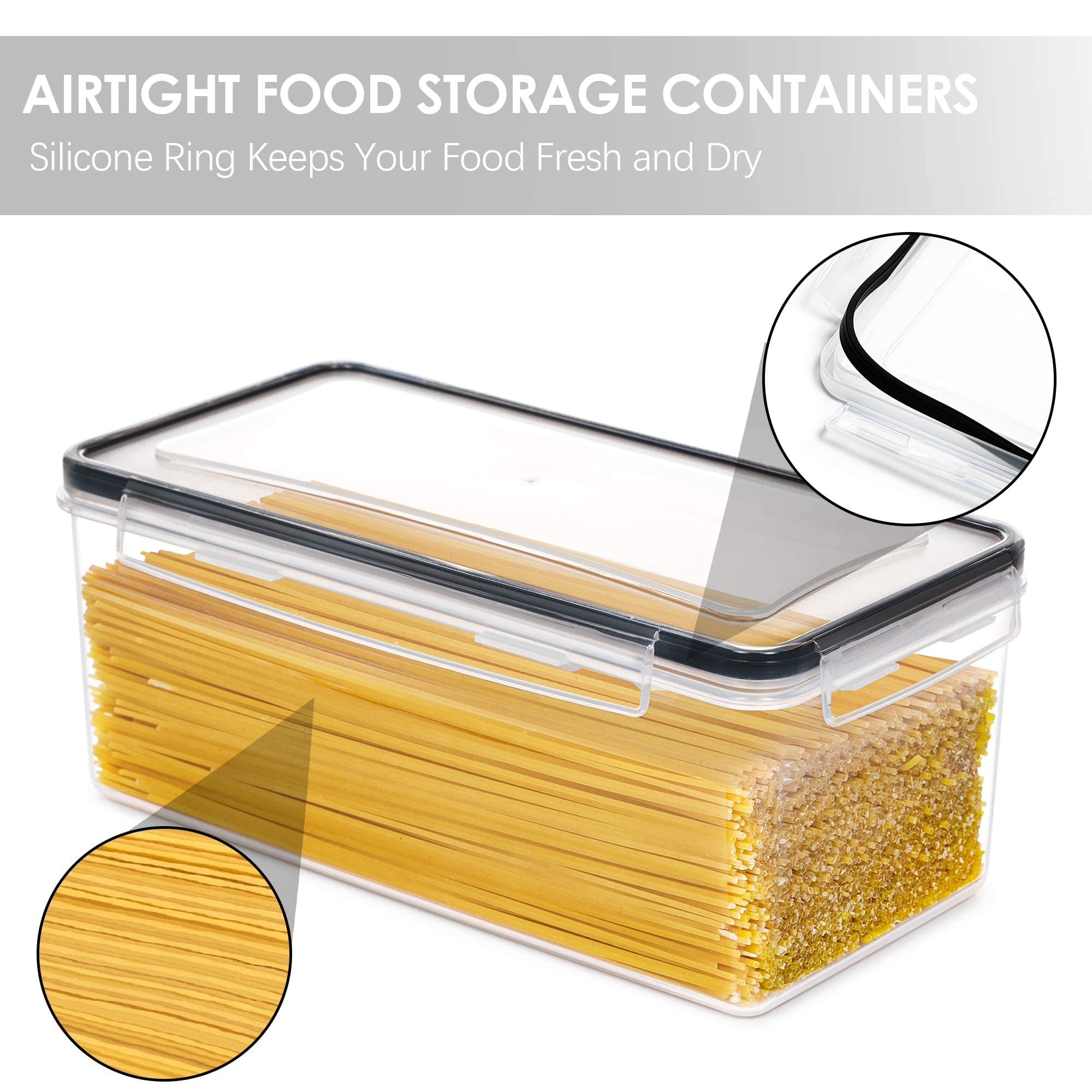 Vtopmart 4PCS 3.2L Airtight Food Storage Containers and 4PCS 2.8L Pasta Containers for Pantry, Spaghetti, Flour, Sugar and Noodles