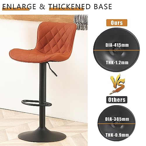YOUNUOKE Bar Stools Set of 2 with Back Modern Faux Leather Swivel Counter Height Barstools Adjustable Tall Bar Stool Chairs for Kitchen Islands, Ochre Red
