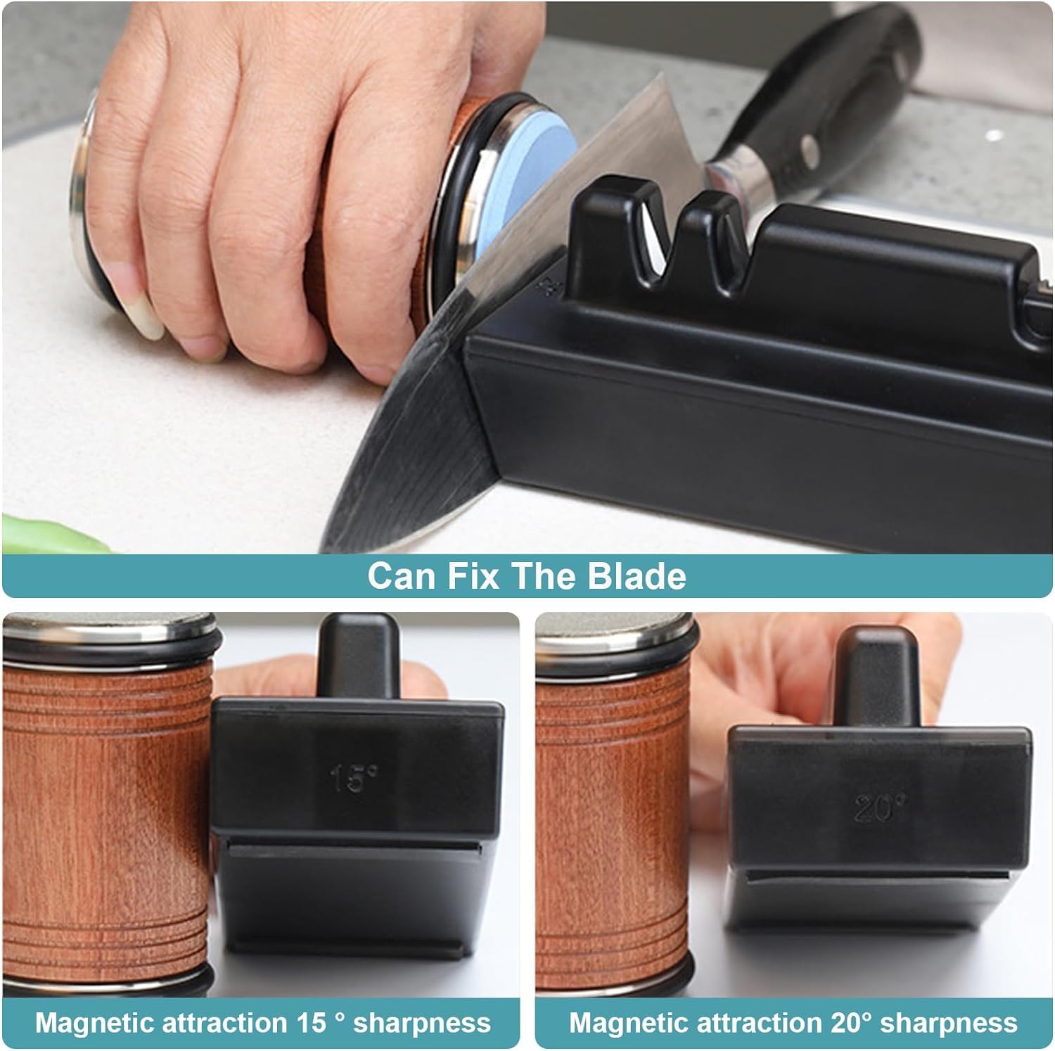 Roller Sander Knife Sharpener, Kitchen Knife Scissors Sharpening Tool with Diamond and Ceramic Discs, 15/20° Multifunctional Magnetic Angle Base for Kitchen Knives, Chef's Knife Set