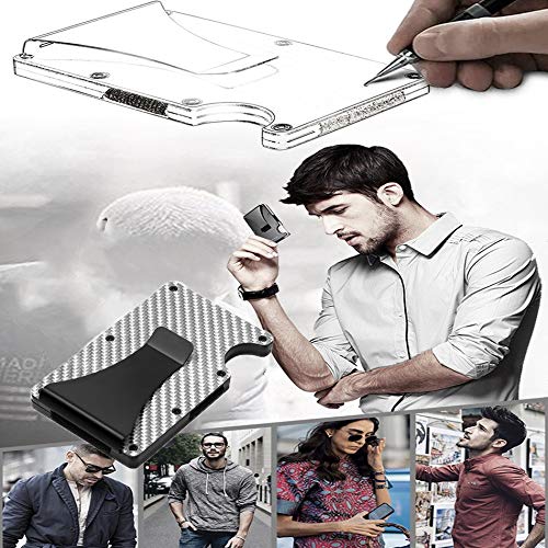 YHF RFID Blocking Money Clip Wallets for Men & Women - Minimalist Wallet Credit Card Holder/Organizer - Carbon Fiber Wallets Slim Ideal Gift For Mens Women(Silver)