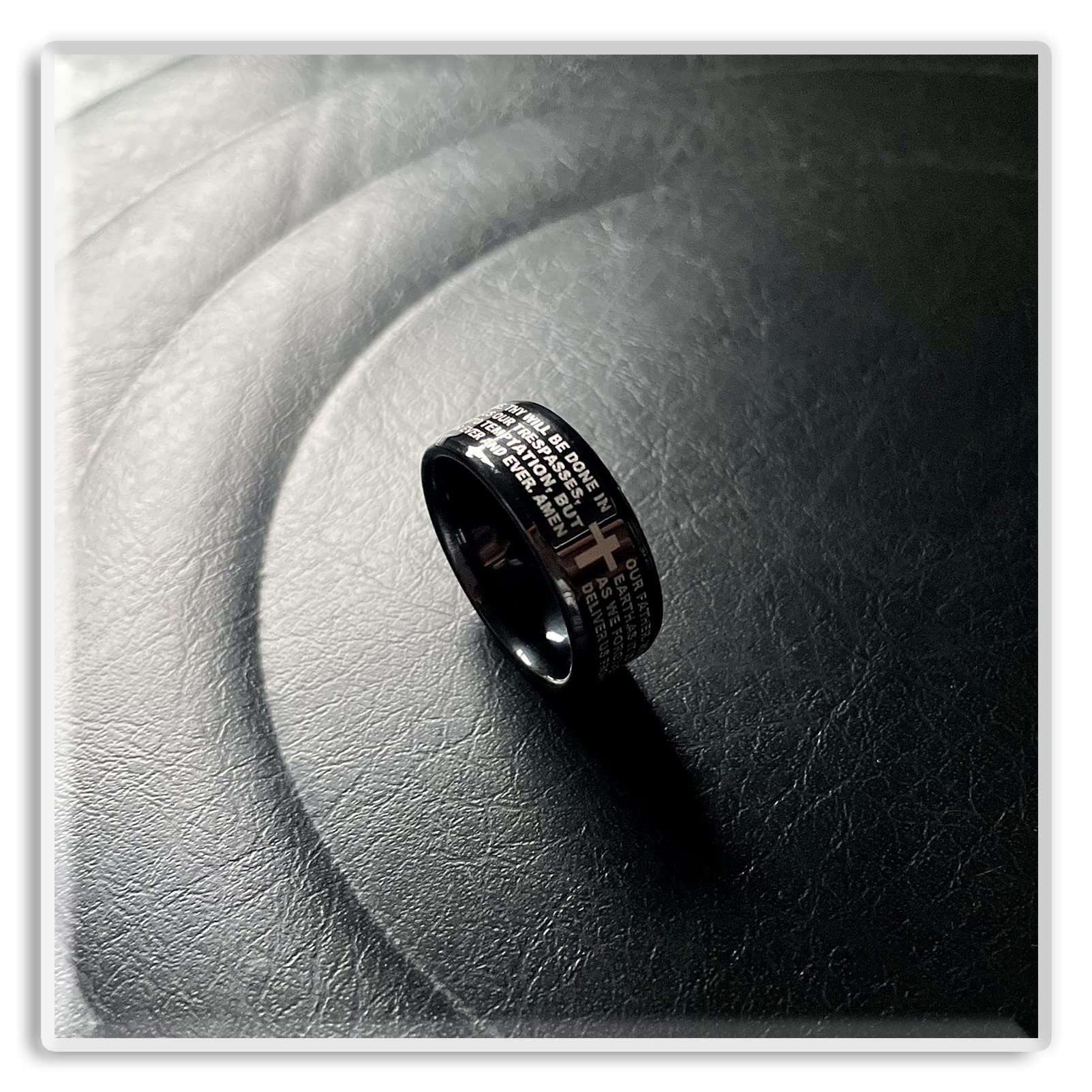 Xusamss Fashion Stainless Steel Lord's Prayer Cross Band Ring