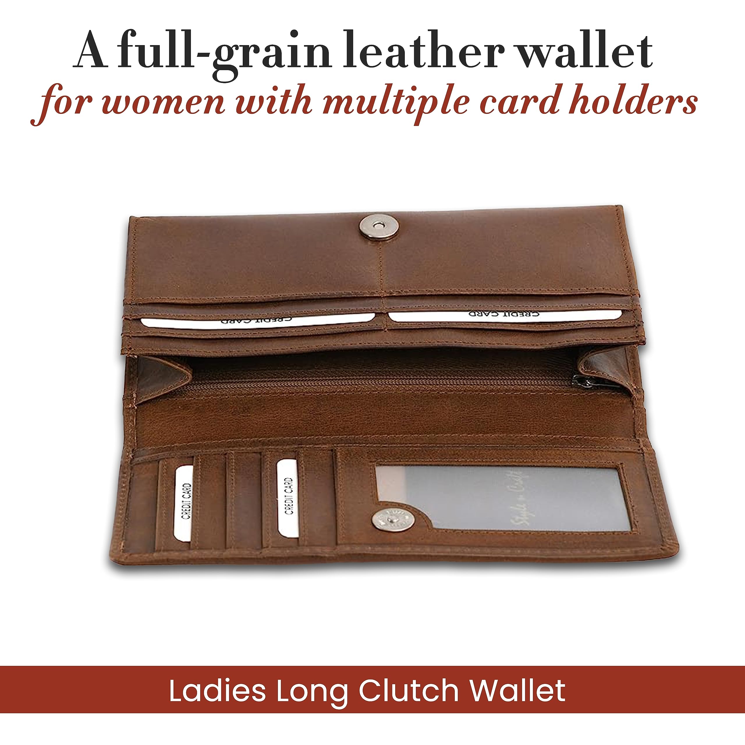Style n Craft 391103 Ladie's Long Clutch Wallet, in Oak Color, Leather