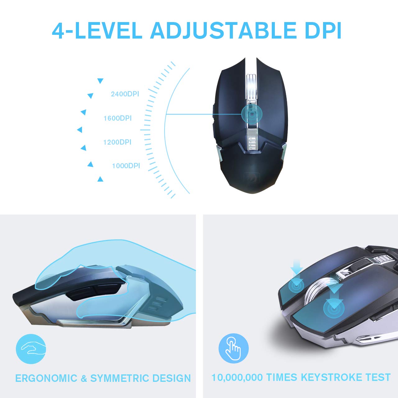 Wireless Keyboard and Mouse Mousepad, 3 in 1 Rainbow LED Backlit Rechargeable Mechanical Feelling Backlit Gaming Keyboard Mice Combo with 4800 mAh Battery, 10 Color RGB Mouse Pad for Laptop Pc Mac