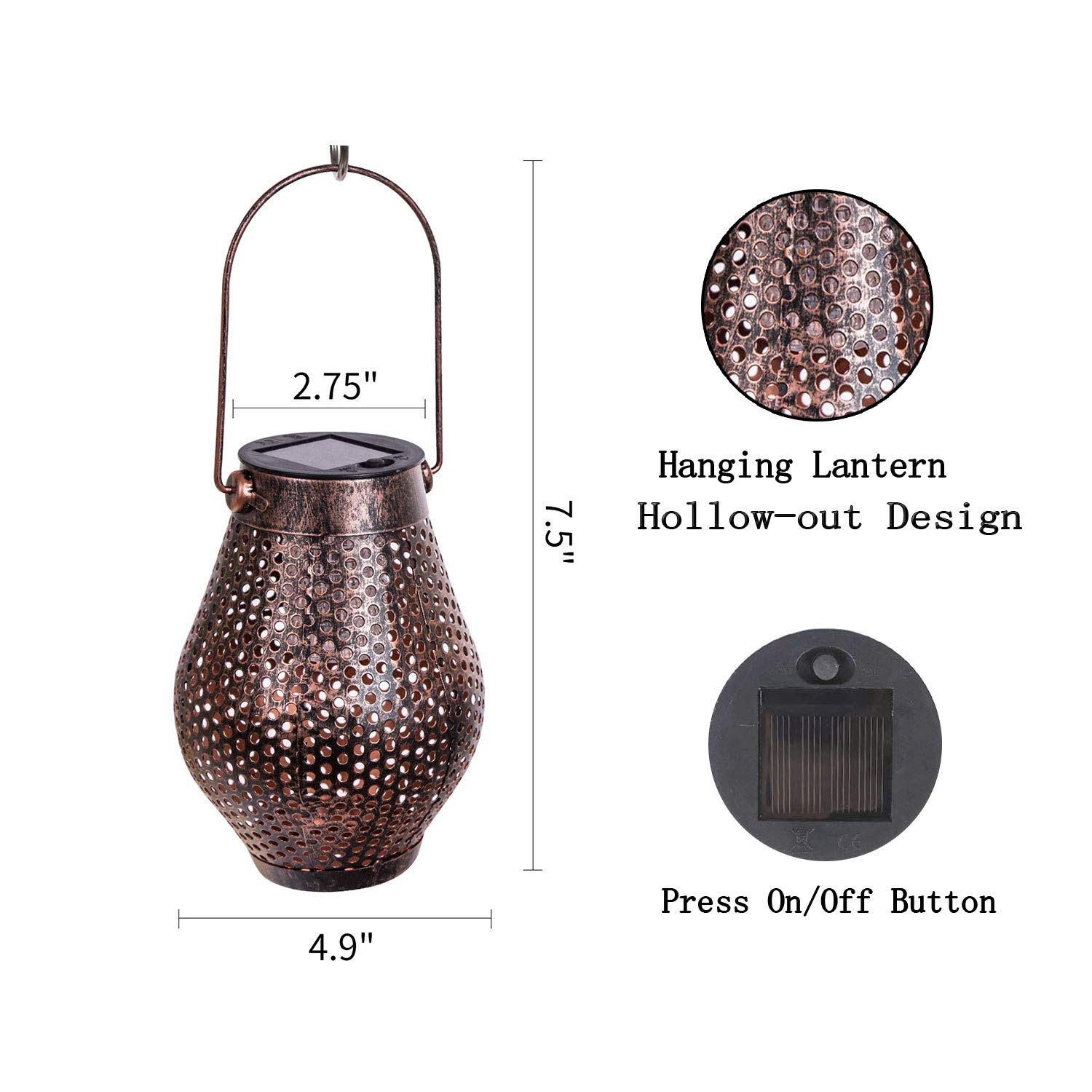 Solar Tabletop Lanterns Decorative Solar Lantern Hanging Retro Hollow Lights Metal Waterproof Table Lamp with Handle for Outdoor Patio Garden Backyard Decorative,2 Pack