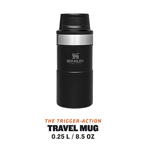 STANLEY Trigger Action Travel Mug 0.25L - Keeps Hot For 3 Hours - BPA-Free - Thermal Mug For Hot Drinks - Leakproof Reusable Coffee Cup - Dishwasher Safe - Matte Black