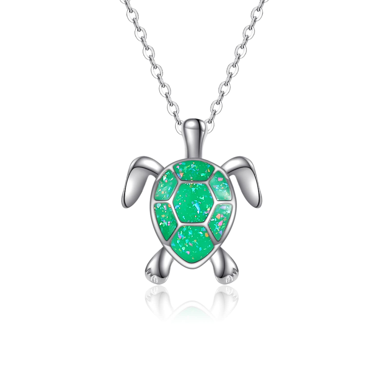 VANGETIMI Lovely Sea Turtle Pendant Necklace Cute Animals Green Opal Silver Chain Adjustable Necklace Valentine's Day Gifts Jewelry for Women