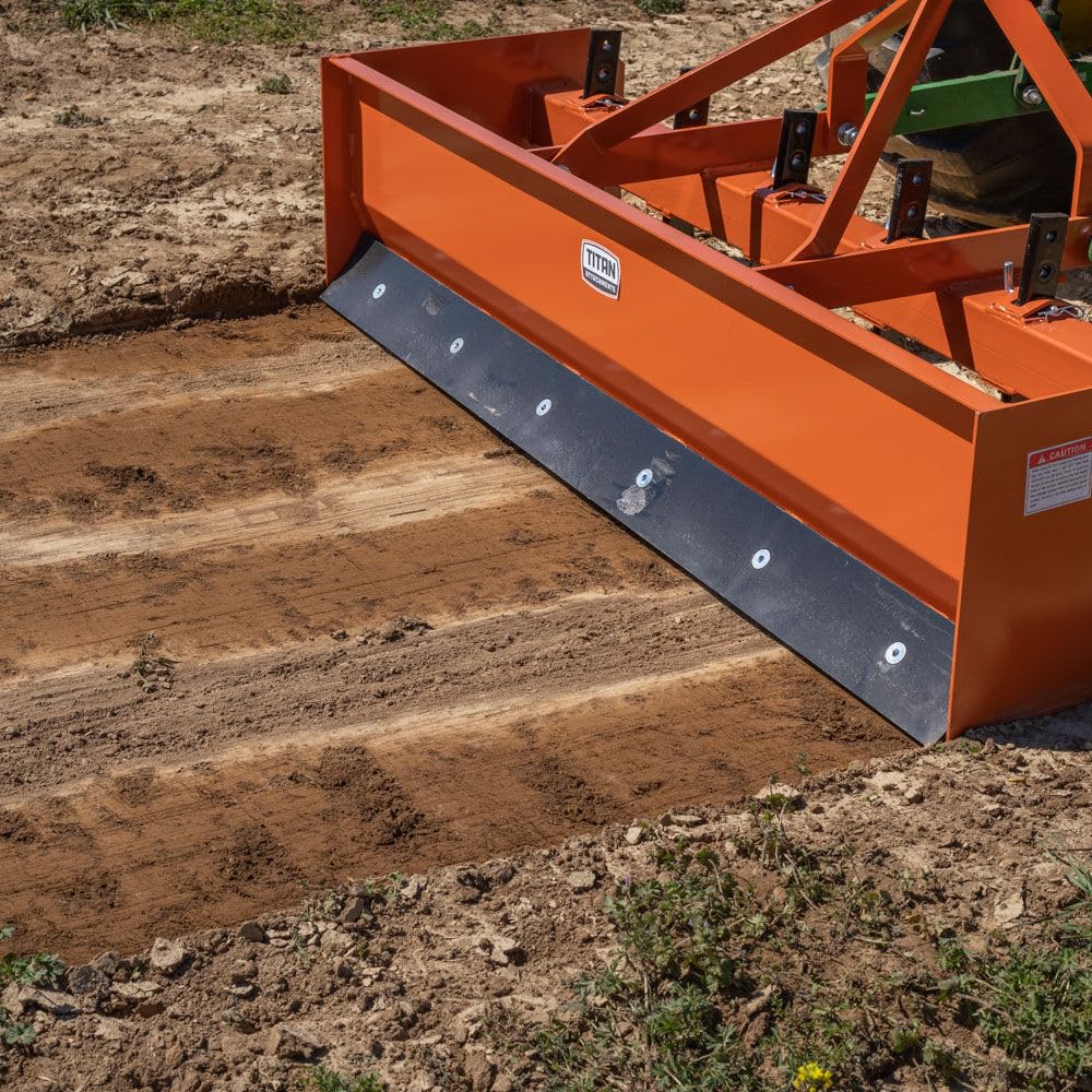 Titan Attachments 3 Point 4FT Rear Box Blade Scraper Grader, Category 0 and 1 Hitch Tractor Attachment, 4 Scarifier Teeth, Reversible Cutting Edge