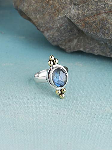 YoTreasure Labradorite Ring 925 Sterling Silver Brass Jewelry