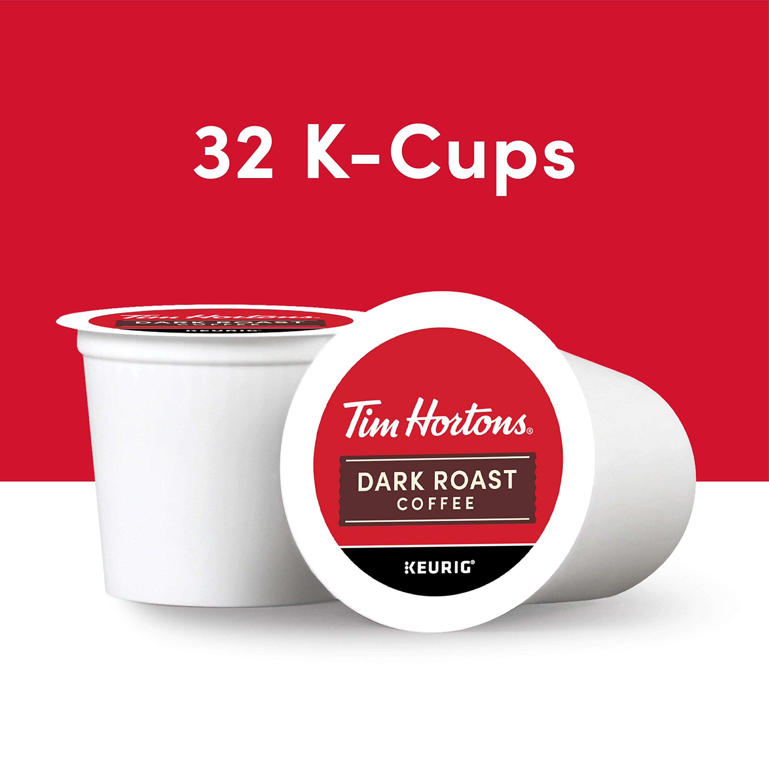 Tim Hortons Dark Roast Coffee, Single-Serve K-Cup Pods Compatible with Keurig Brewers, 32ct K-Cups,Red
