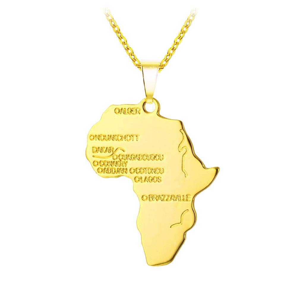 Warren Trade Hip Hop Alloy Gold Plated African Map Pendant Necklace Jewelry with Chain