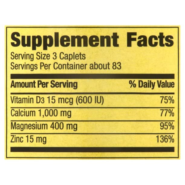 Spring-Valley Calcium 250 Caplets of Magnesium, Zinc and Vitamin D3 - Pack of 1