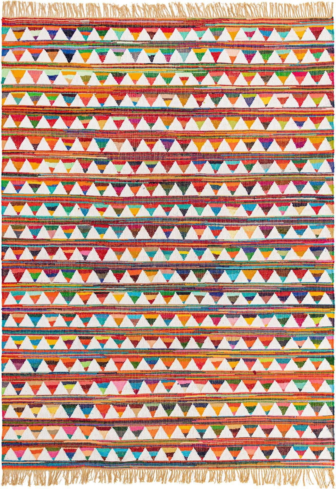 Unique Loom Chindi Trellis Collection Modern, Geometric, Bright Colors, Southwestern Area Rug (9' 0 x 12' 0 Rectangular, Multi/Ivory)