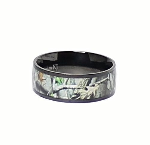 Women`s Black Titanium Camo and Stainless Steel Princess Engagement Wedding Rings Set (Size Women 7)