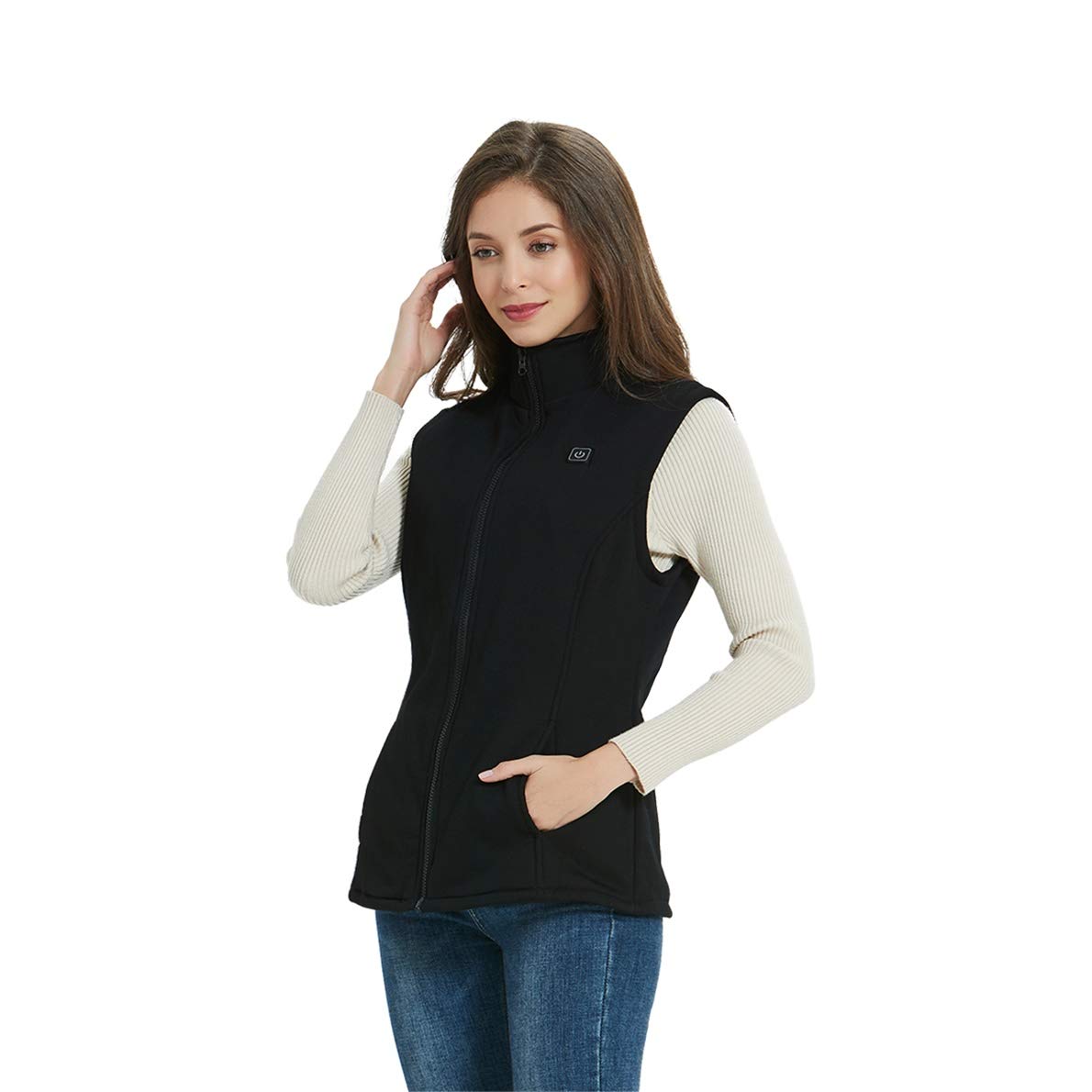 Women Heated Vest Fleece Youth Petite 7.4V Electric Warm Vest With Battery Pack Black 0-2