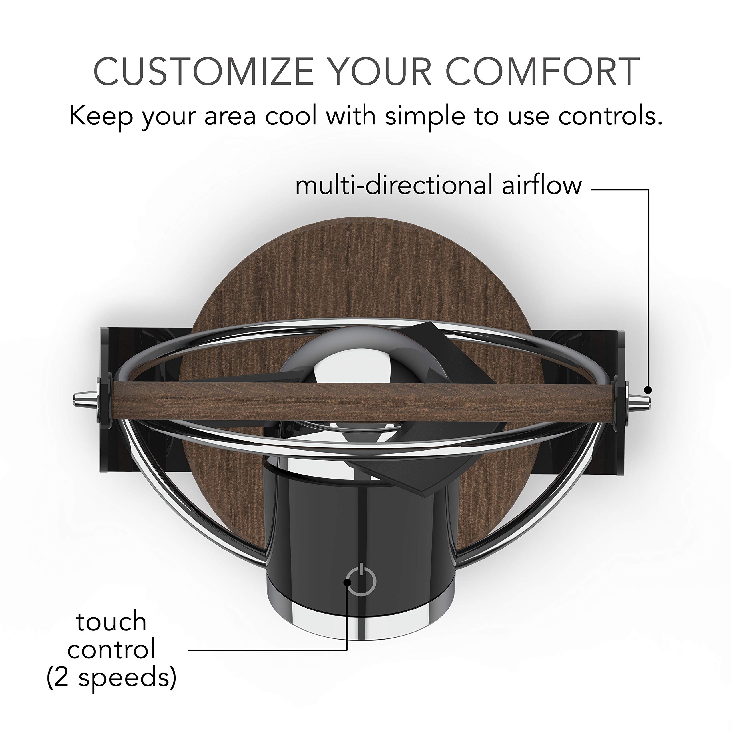 Sharper Image SBV1-SI USB Fan with Soft Blades, 2 Speeds, Touch Control, Quiet Operation, 5V Wall Adapter, 6 ft. Cable, Personal, Black