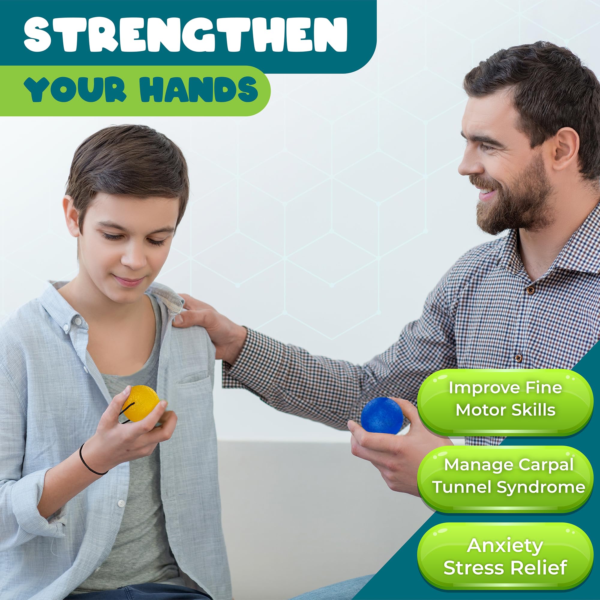 Yupititoy Squeeze Balls for Hand Therapy (Set of 3) β Hand Strengthener Ball on a String β Soft, Medium & Firm Exercise Balls for Rehabilitation, Arthritis, Carpal Tunnel β Stress Balls for Adults