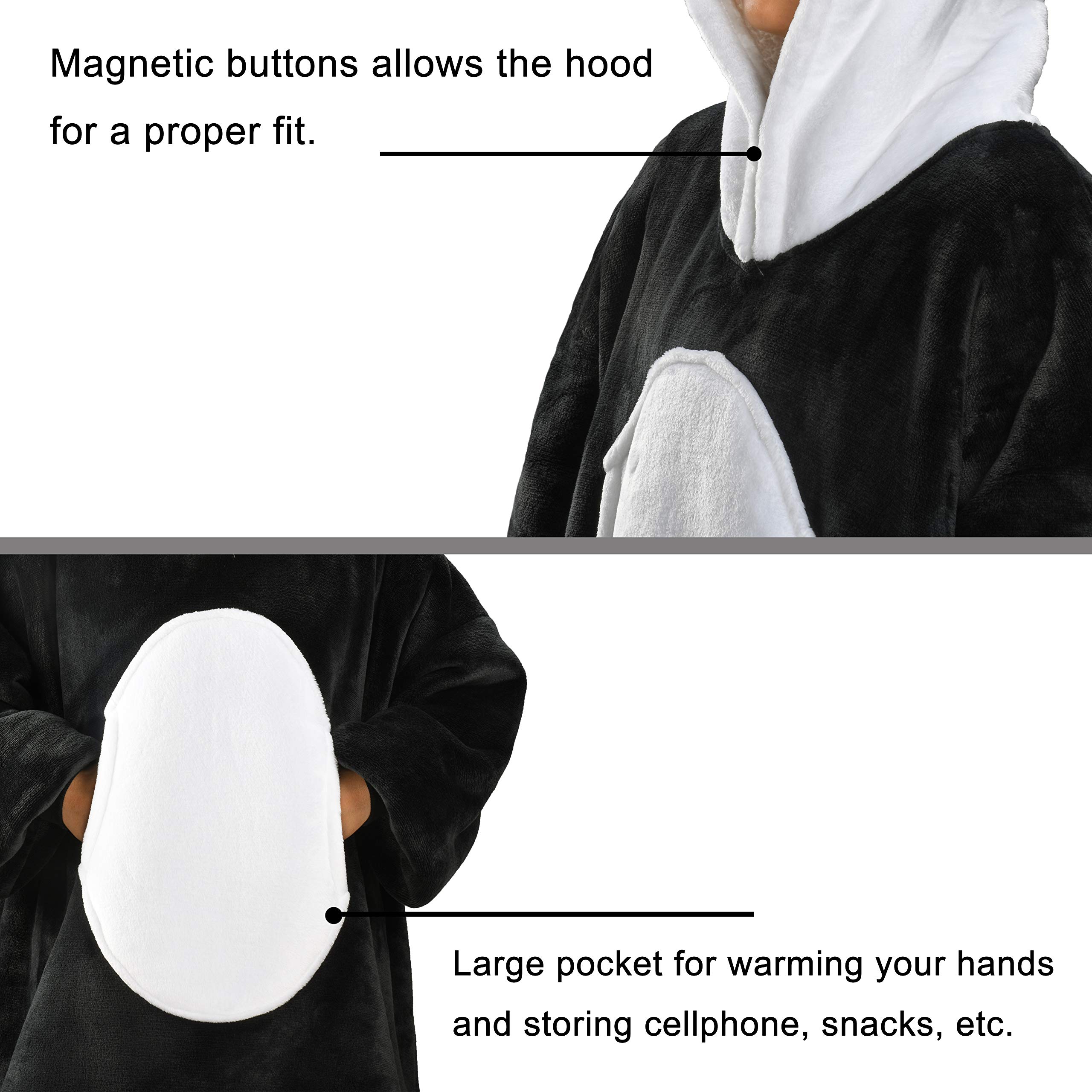 Solaris Panda Wearable Blanket Hoodie for Kids - Warm Soft Gift, Oversized Cozy Sherpa Fleece Sweatshirt Pullover for Teens, Girls, Boys, Large Pocket