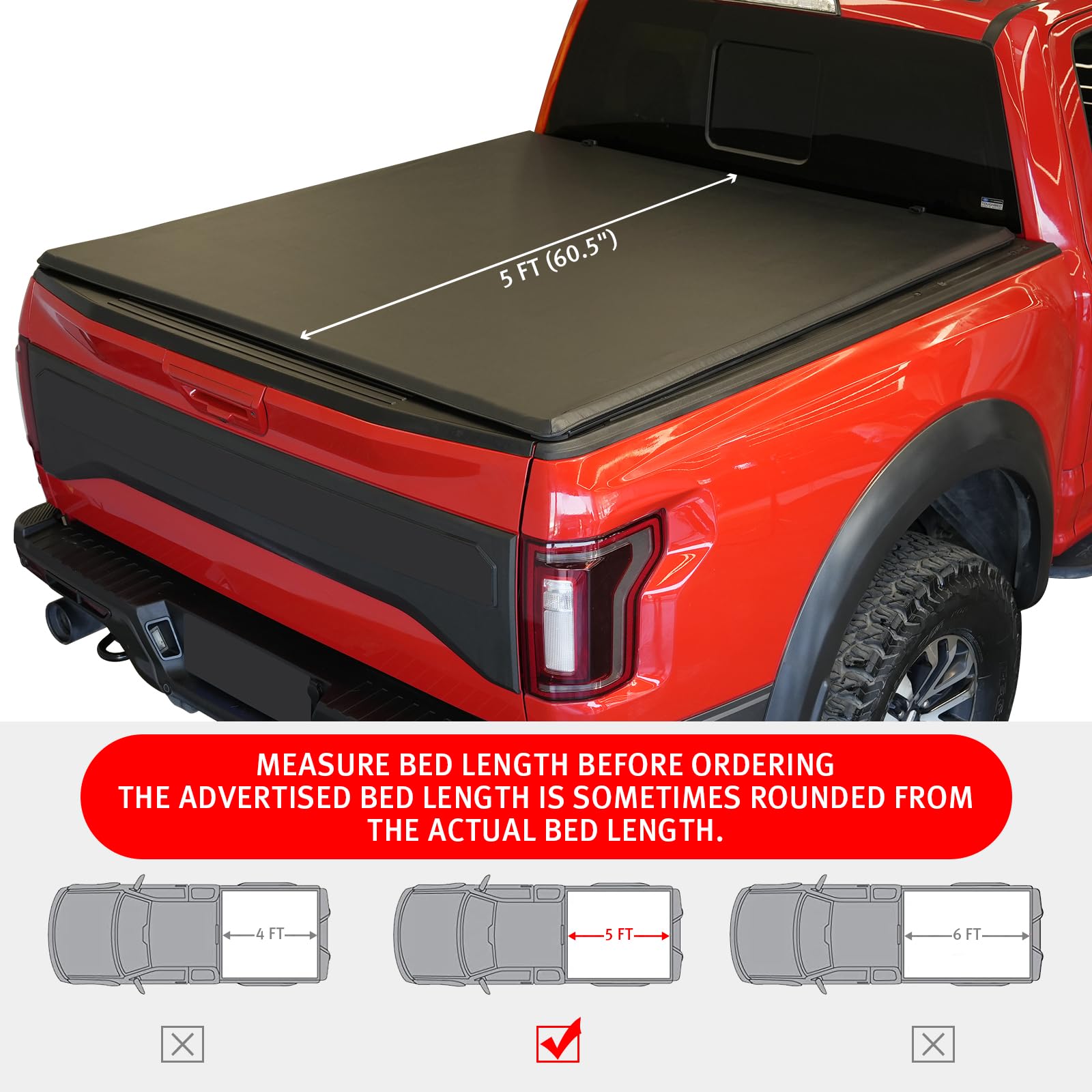 XTWEEX Soft Roll Up Truck Bed Tonneau Cover Fits 2016-2024 Toyota Tacoma (NOT for Trail Special Edition with Storage Boxes) Fleetside 5FT Bed