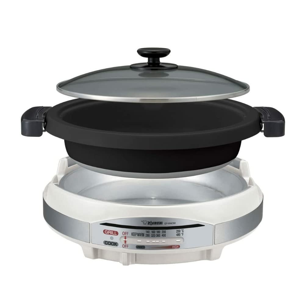 Zojirushi EPRAC50XW Gourmet d'Expert 1350-Watt Electric Skillet Bundle with Nylon Tongs and Spoon (3 Items)
