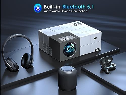 YOWHICK Projector 4K With WiFi and Bluetooth, 20000L Native 1080P Mini Projector For Outdoor Moives, Portable Video Projector For Home Theater, Compatible w/iOS/Android/Win/TV/PS5, White