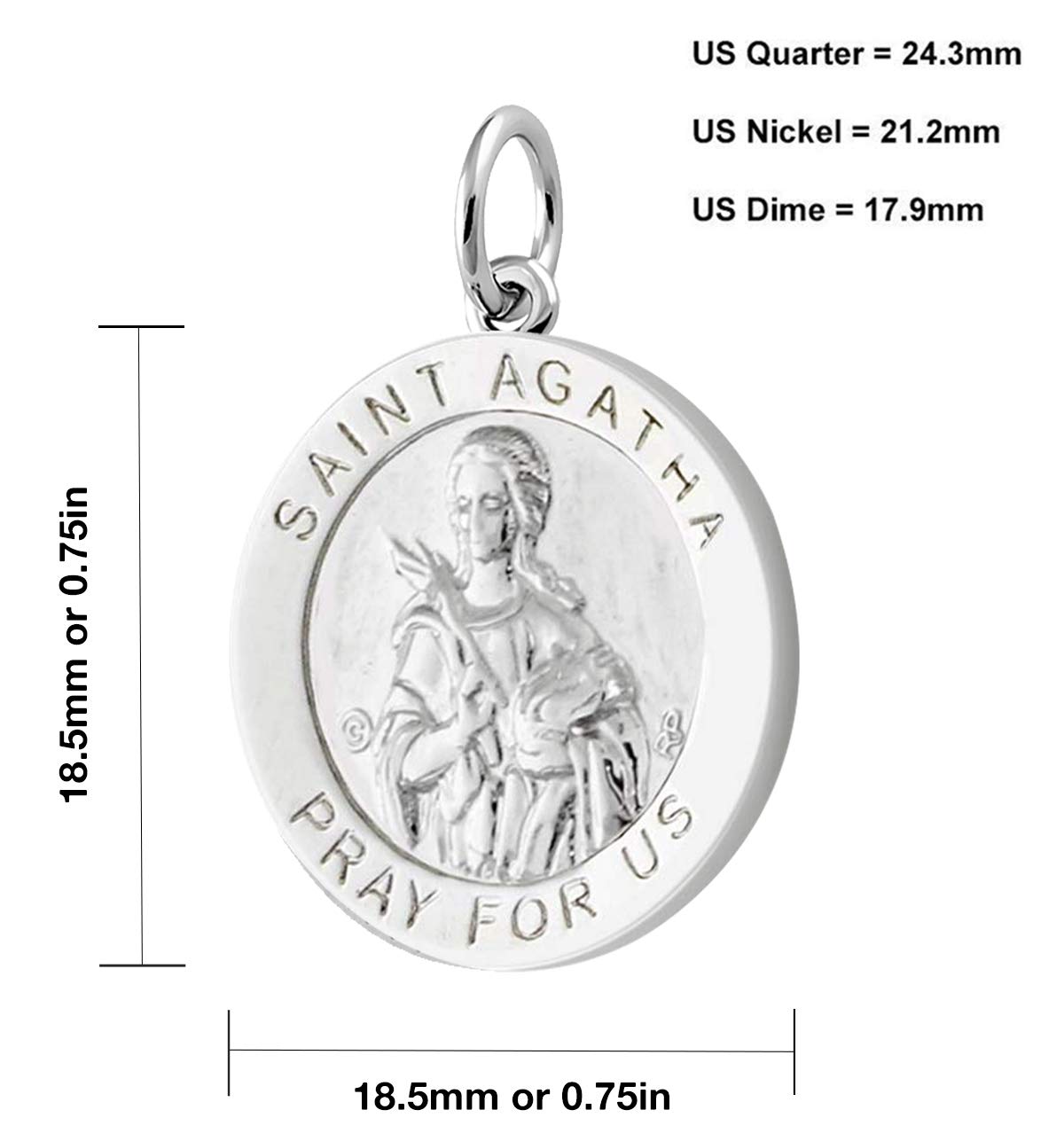 US Jewels Ladies 925 Sterling Silver Saint Agatha Medal Pendant, 18.5mm
